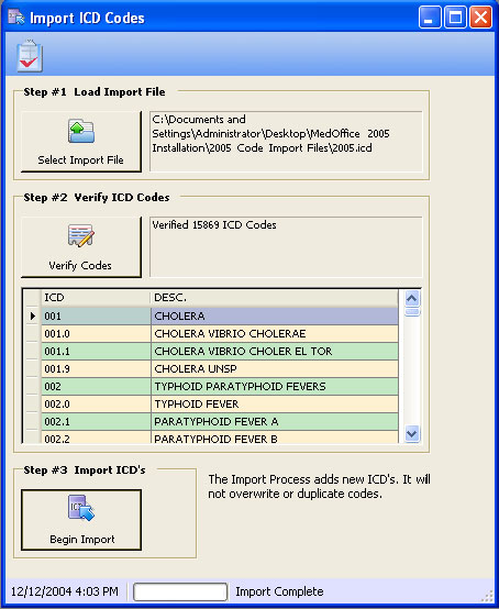 Importing CPT codes is equally simple. The middle step verifies the ...